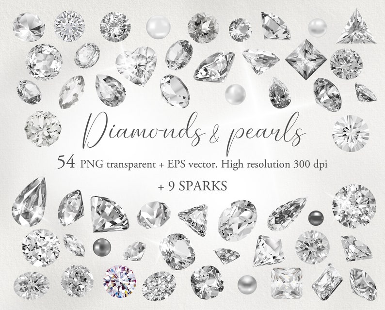 Gemstone Vector Clipart. PNG Diamond Bundle Rhinestones Jewellery ...
