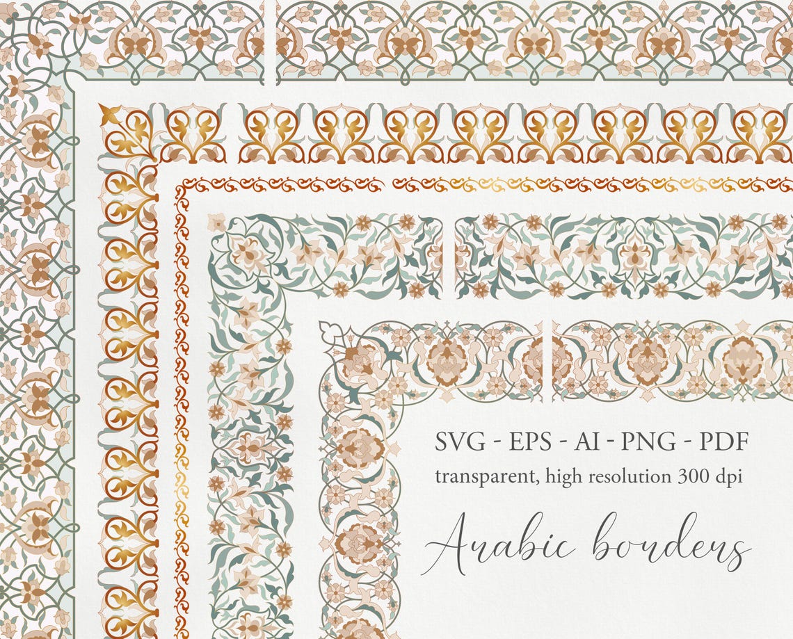 Oriental Borders and Corners. Arabian Floral Decorative Frames. Indian ...
