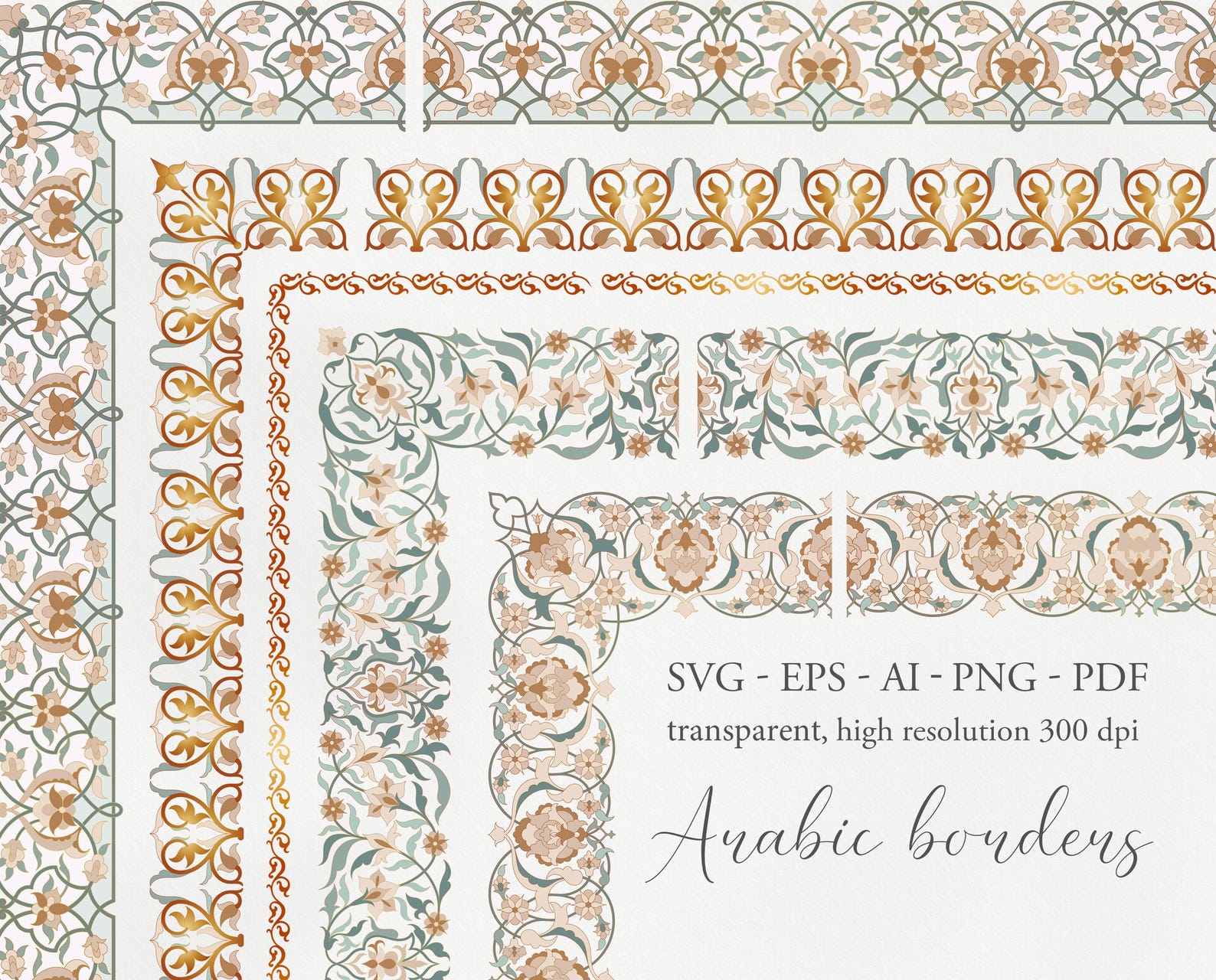 Oriental Borders and Corners. Arabian Floral Decorative Frames. Indian ...