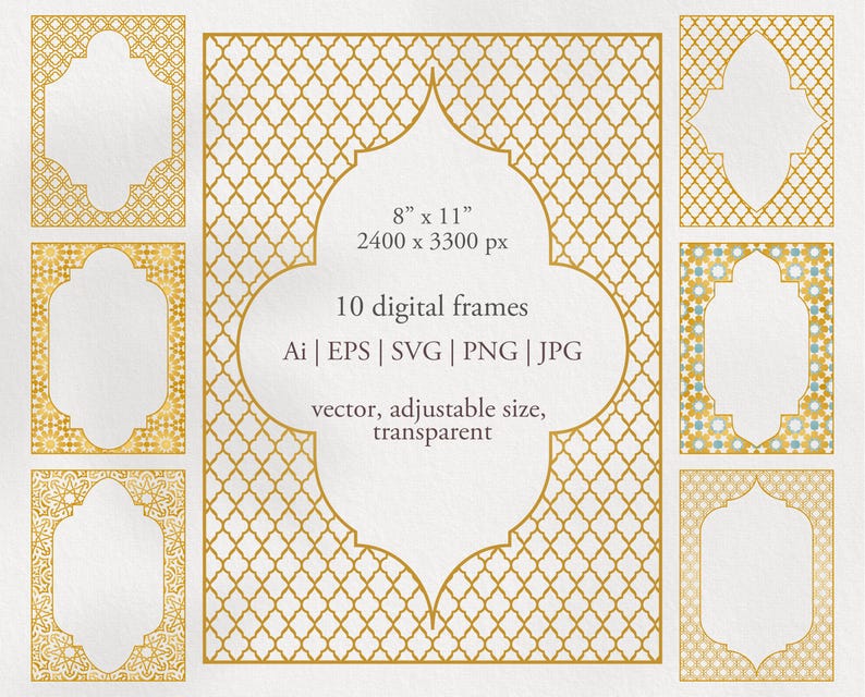 Arabic Frames. Vector Moroccan Borders Bundle. Digital Clipart Svg, Png ...