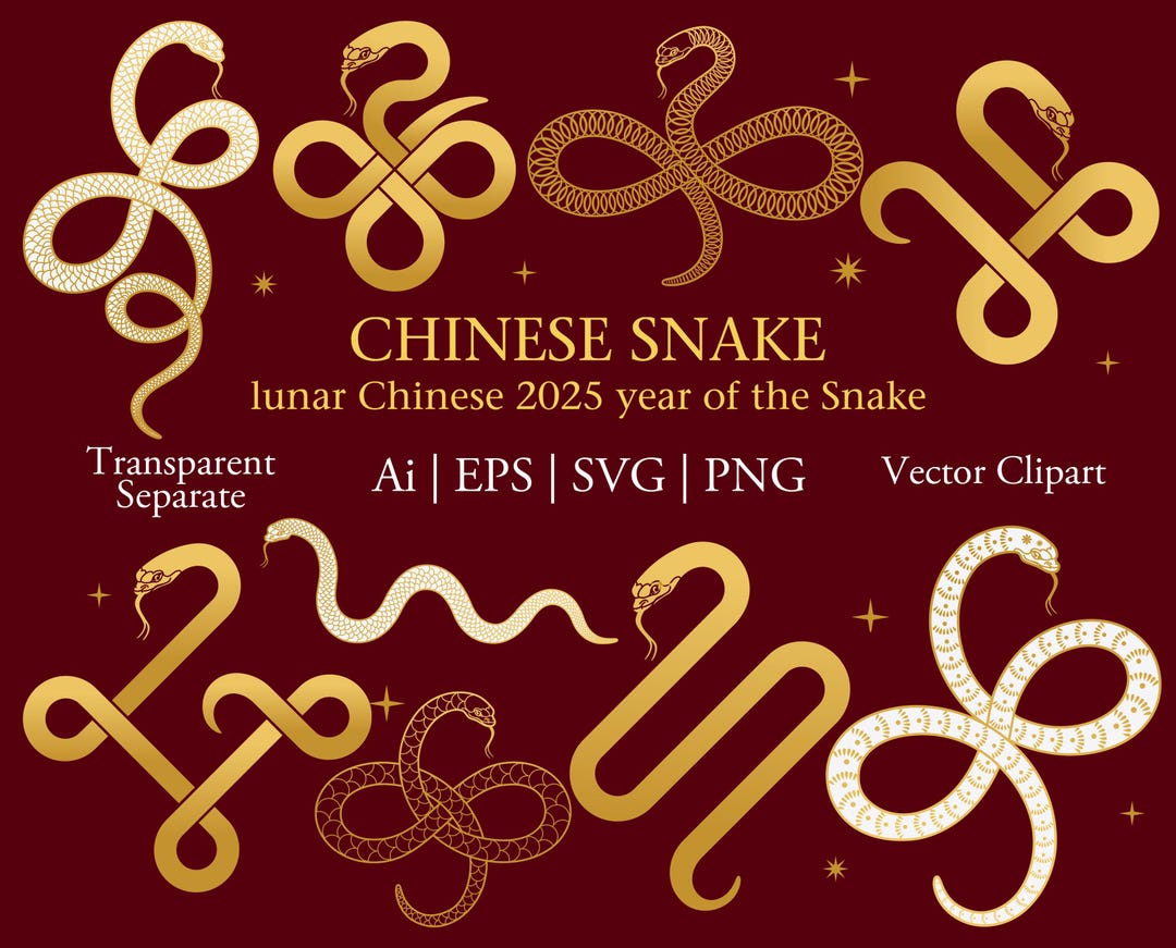 Chinese Snake Clipart. Vector Set. Separate Items. Chinese Calendar ...