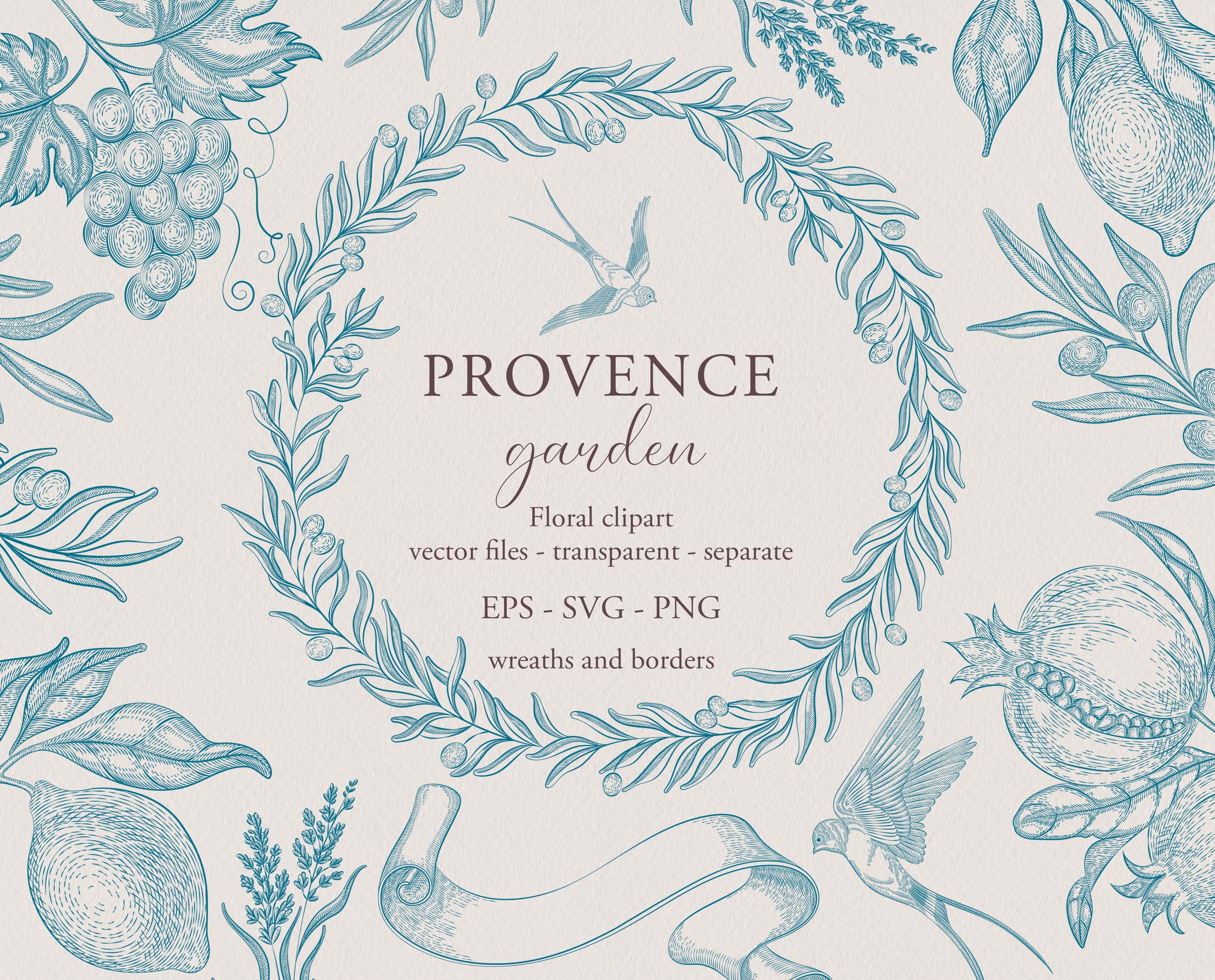 SVG Vintage Line Art. Provence Clipart Engraving Frames + Watercolor ...