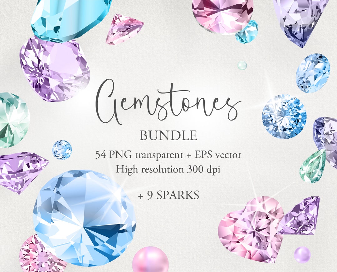 Gemstone Vector Clipart. PNG Diamond Digital Rhinestones Bundle ...