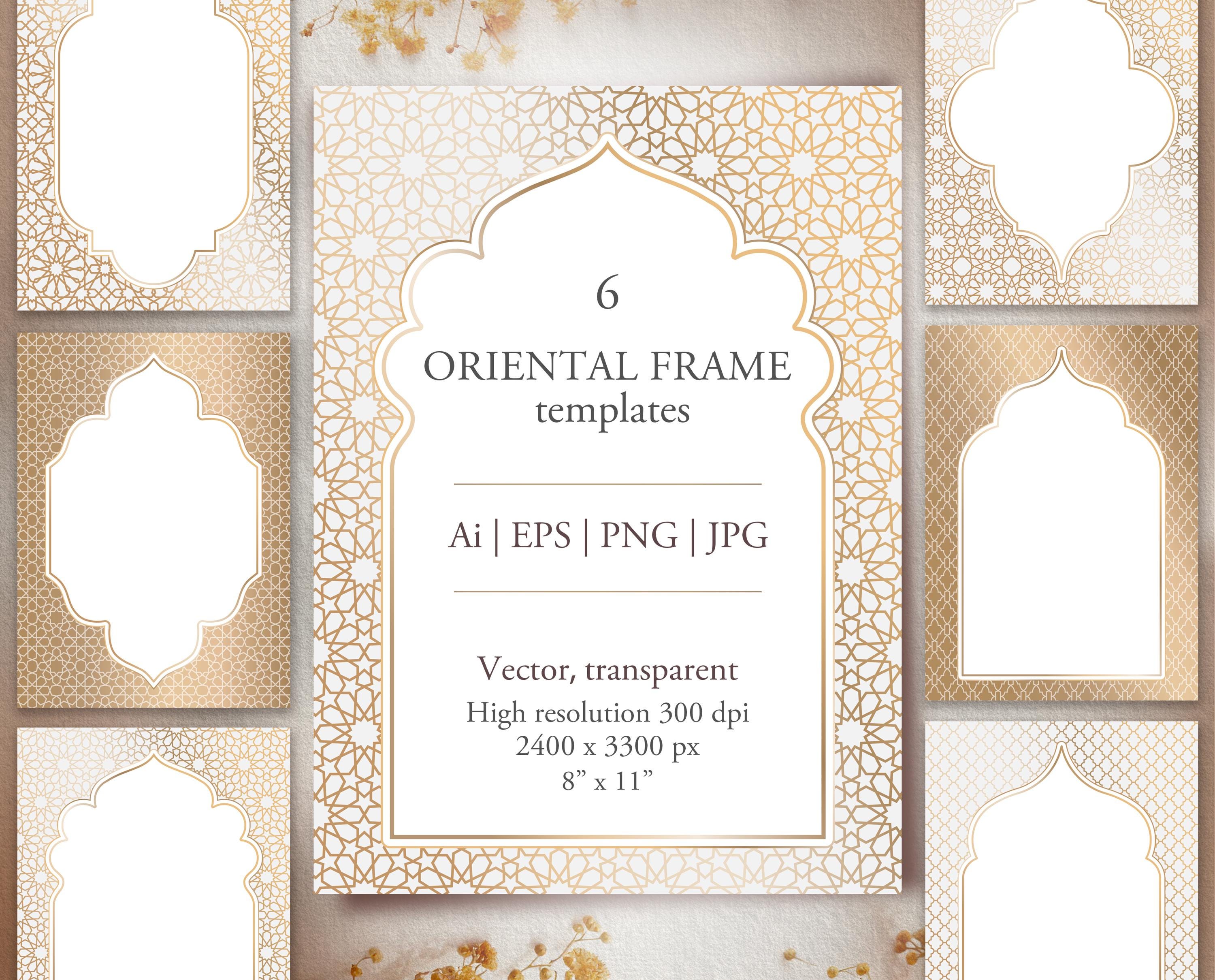 Oriental Arabic Golden Frame Templates. Borders Bundle. Digital ...