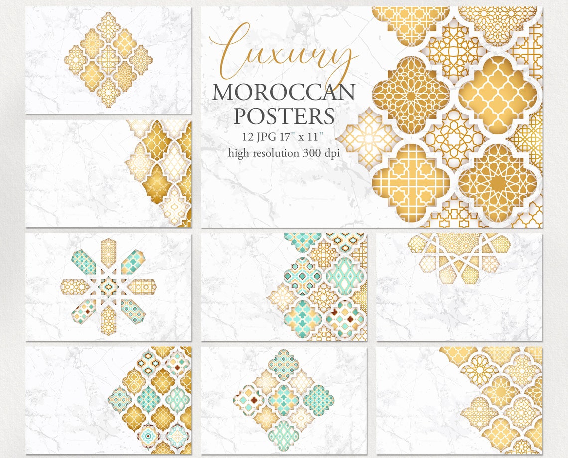 Moroccan Digital Posters Set. Arabic Cards, Background, Invitation ...
