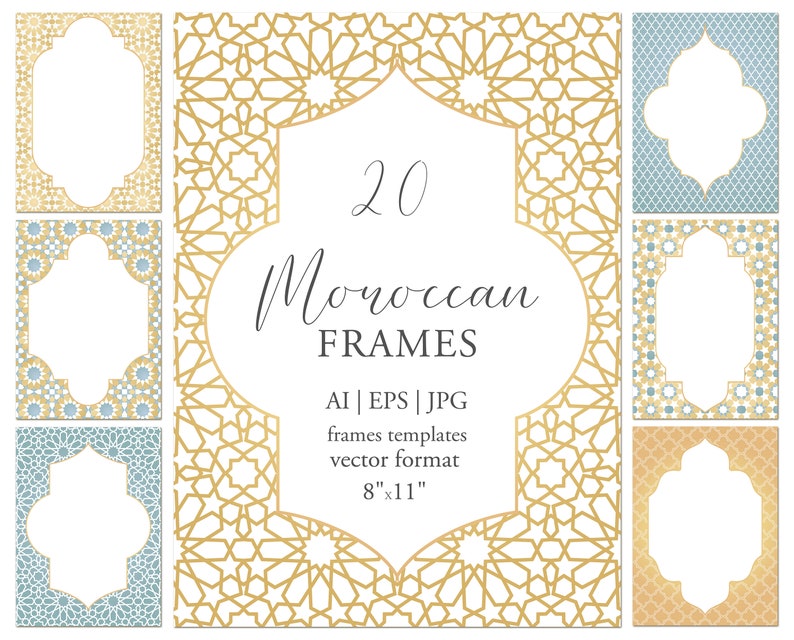 Moroccan Arabic Frames. Vector Borders Bundle. Digital Clipart EPS ...