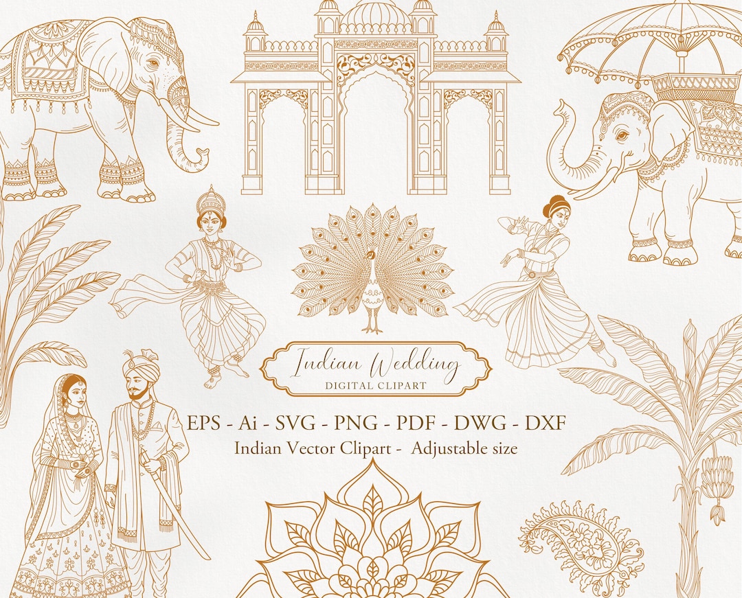 Indian Clipart Bundle SVG Vector, PNG Transparent. India Wedding Design ...