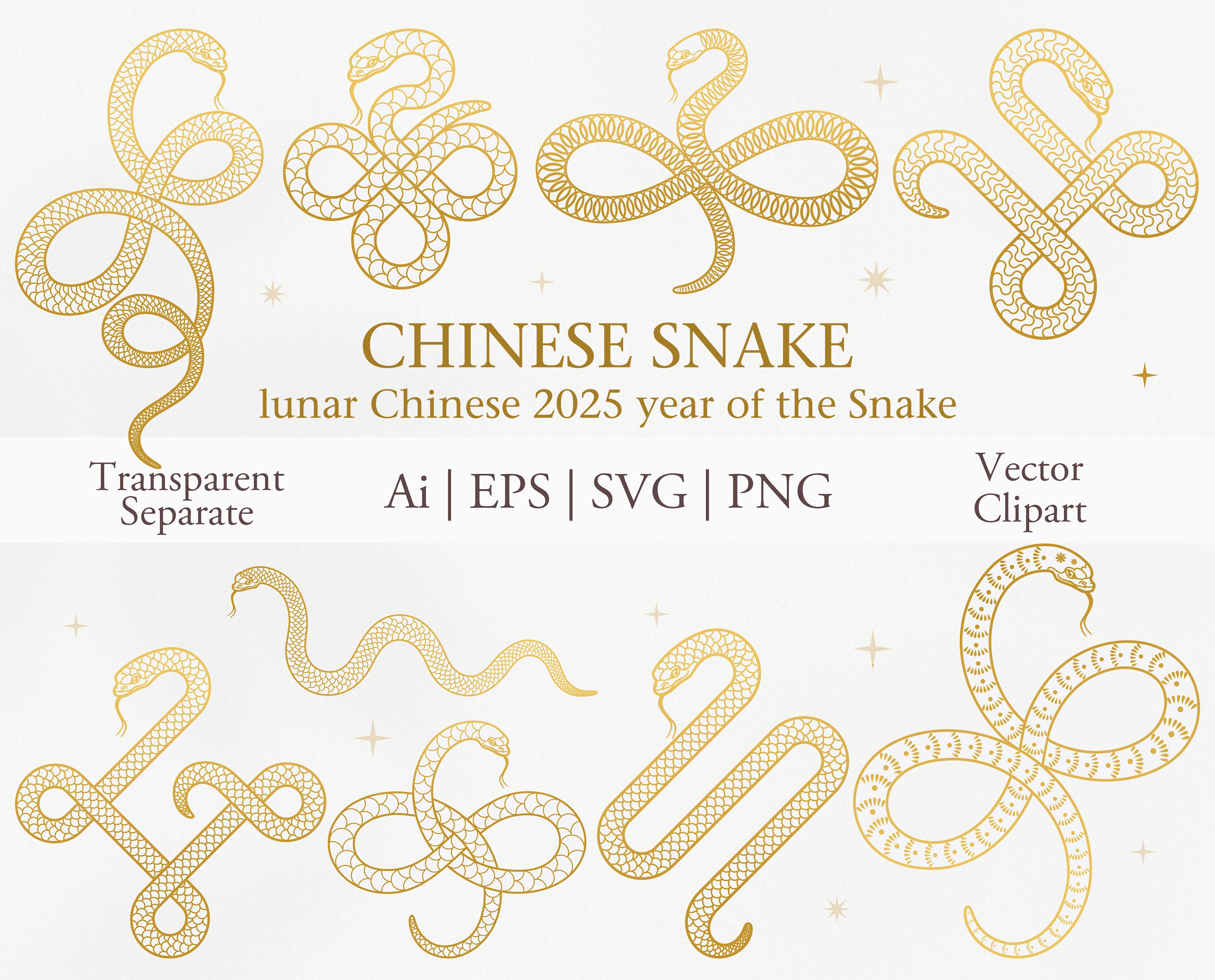 Chinese Snake Clipart. Vector Set. Separate Items. Chinese Calendar ...