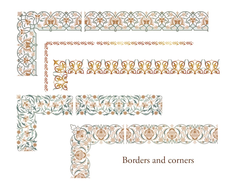 Oriental Borders and Corners. Arabian Floral Decorative Frames. Indian ...