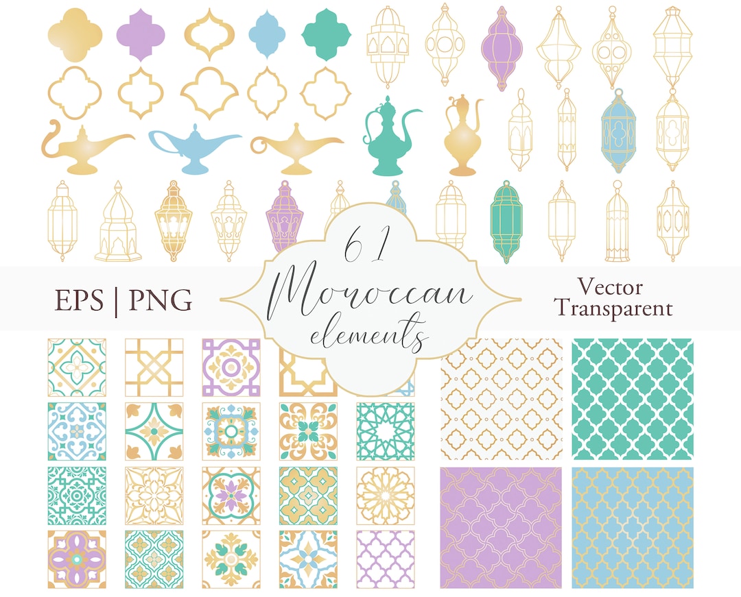 Moroccan Vector Elements. Arabian Ornament. Frame, Arabic Lantern, Lamp ...