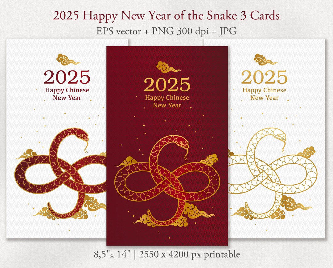 Chinese Card 2025 Happy New Year of the Snake. Vector Cards, Posters ...