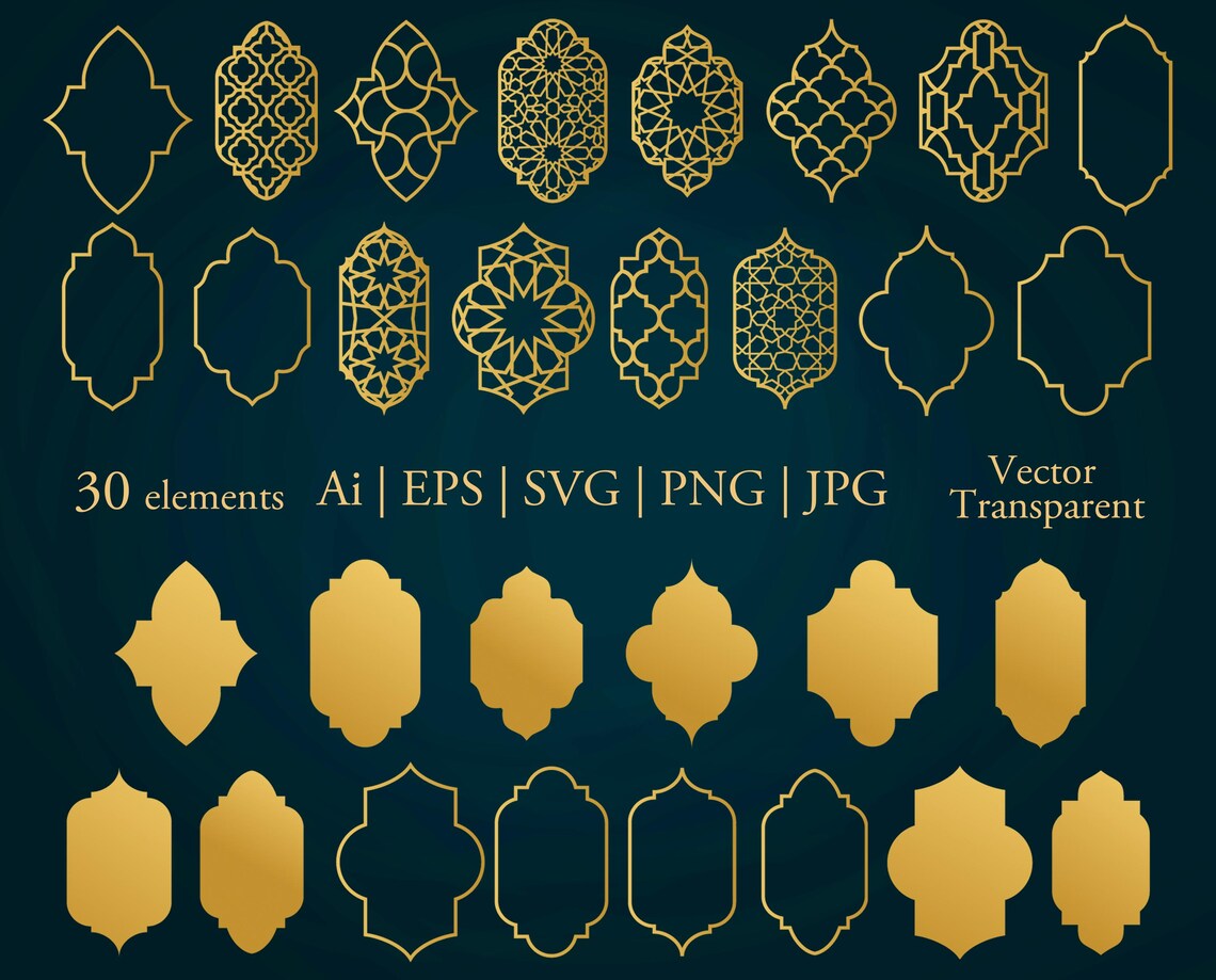 Moroccan Arabian Frames. Vector Vignettes Bundle Arabic Style. Digital ...