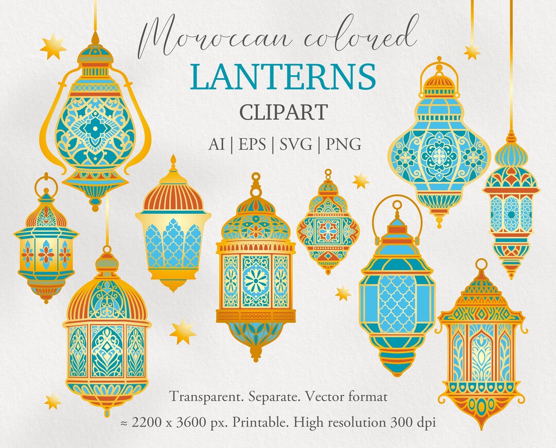 Moroccan Colored Lanterns Clipart. Moroccan Lamp. EPS, SVG Vector, PNG ...