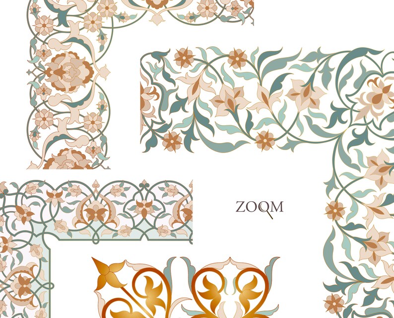 Oriental Borders and Corners. Arabian Floral Decorative Frames. Indian ...