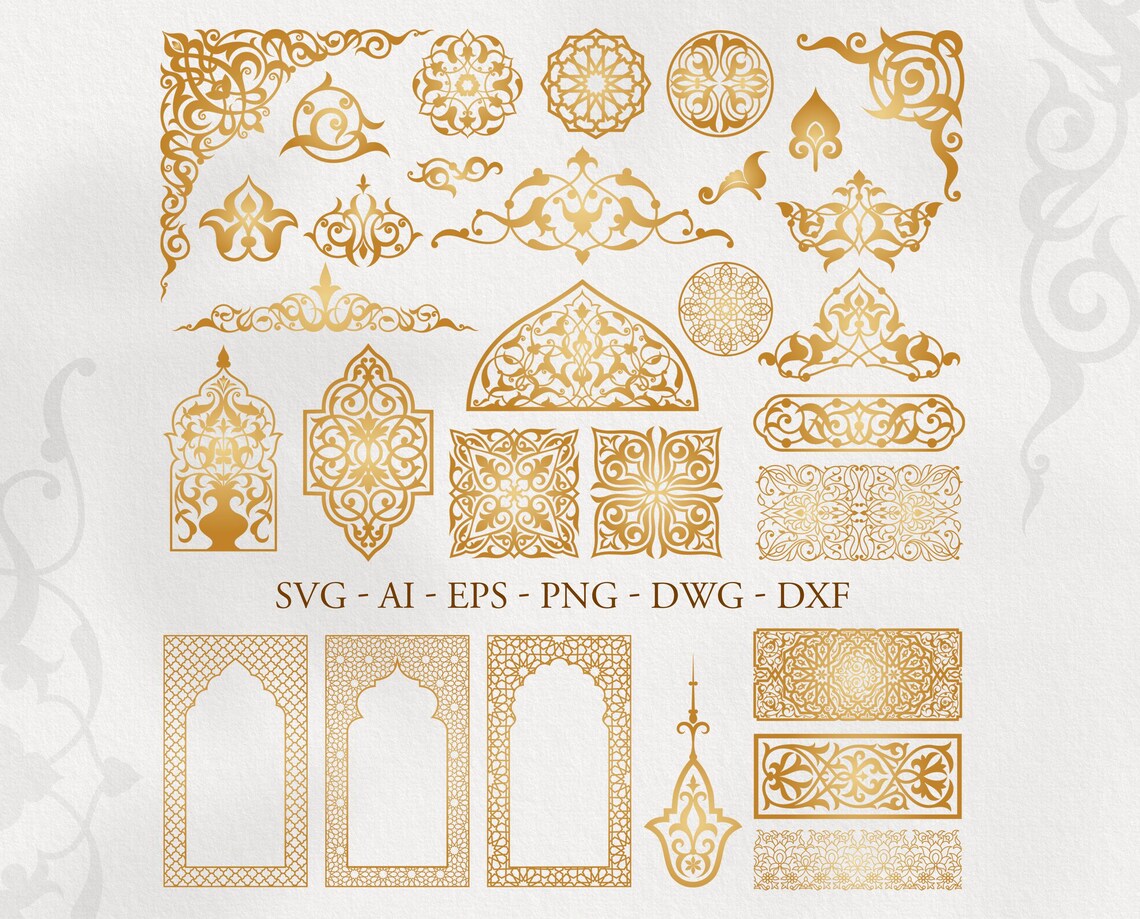 Arabian Oriental Decorative Elements SVG. Arabic Ornament PNG. Digital ...