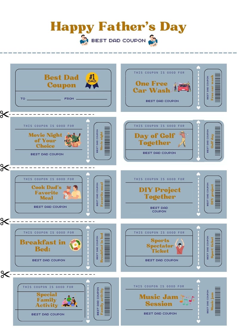 Personalized Father's Day Coupons custom Message Gift for Dad printable ...