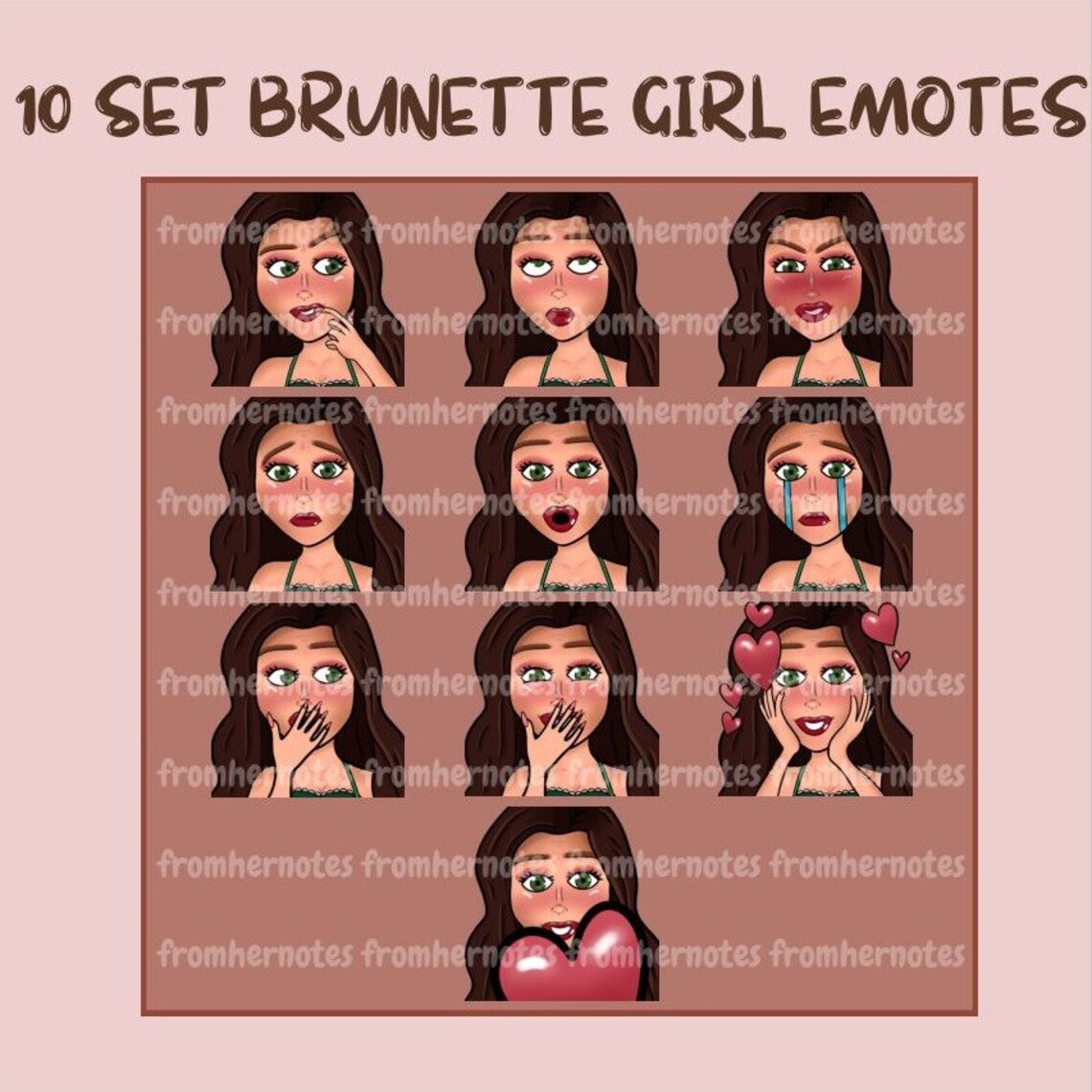 10 Set Brunette Girl Emotes Bundle Perfect for Twitch and Discord ...