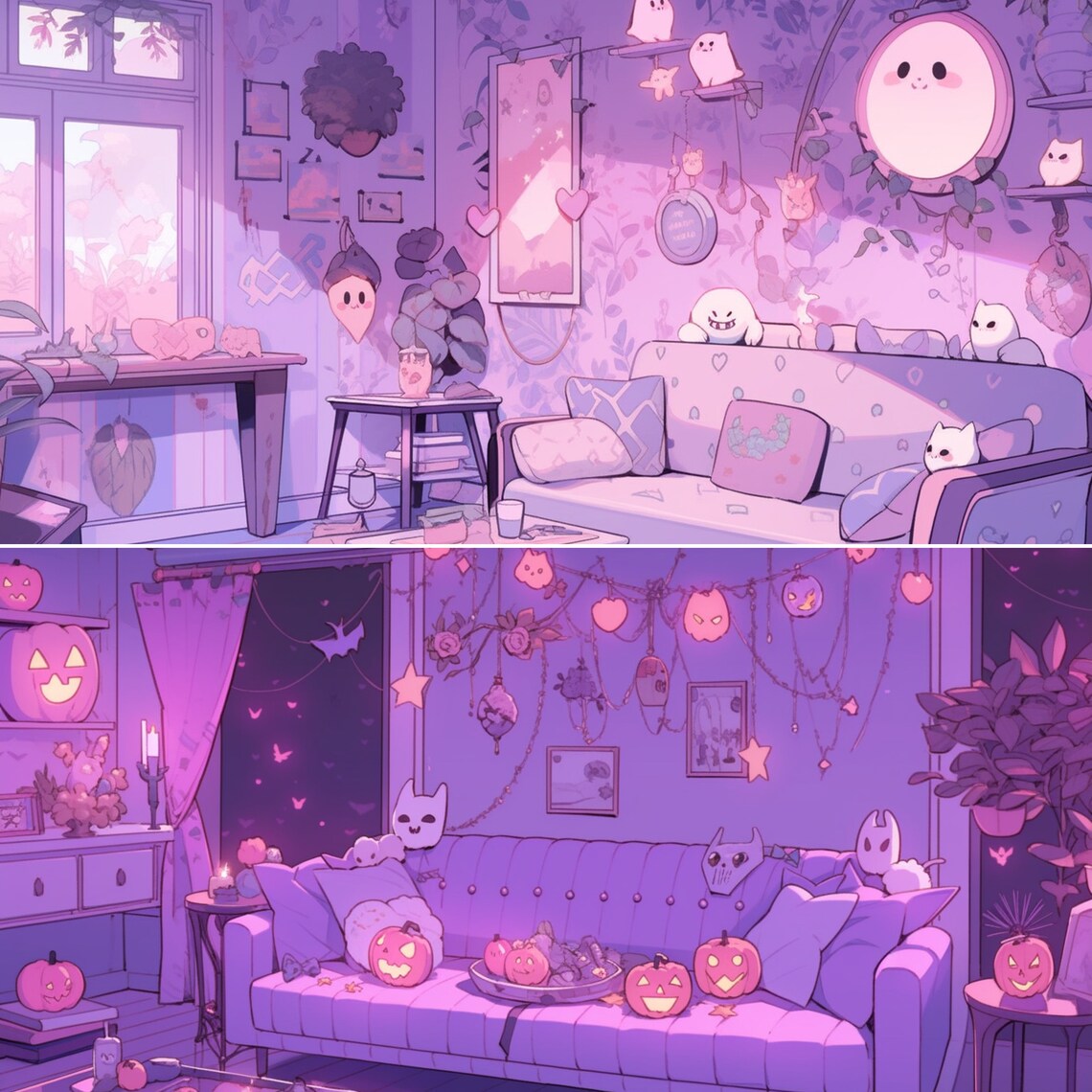 Cute Vtuber Animated Background Halloween Set Purple Gothic Lavender ...
