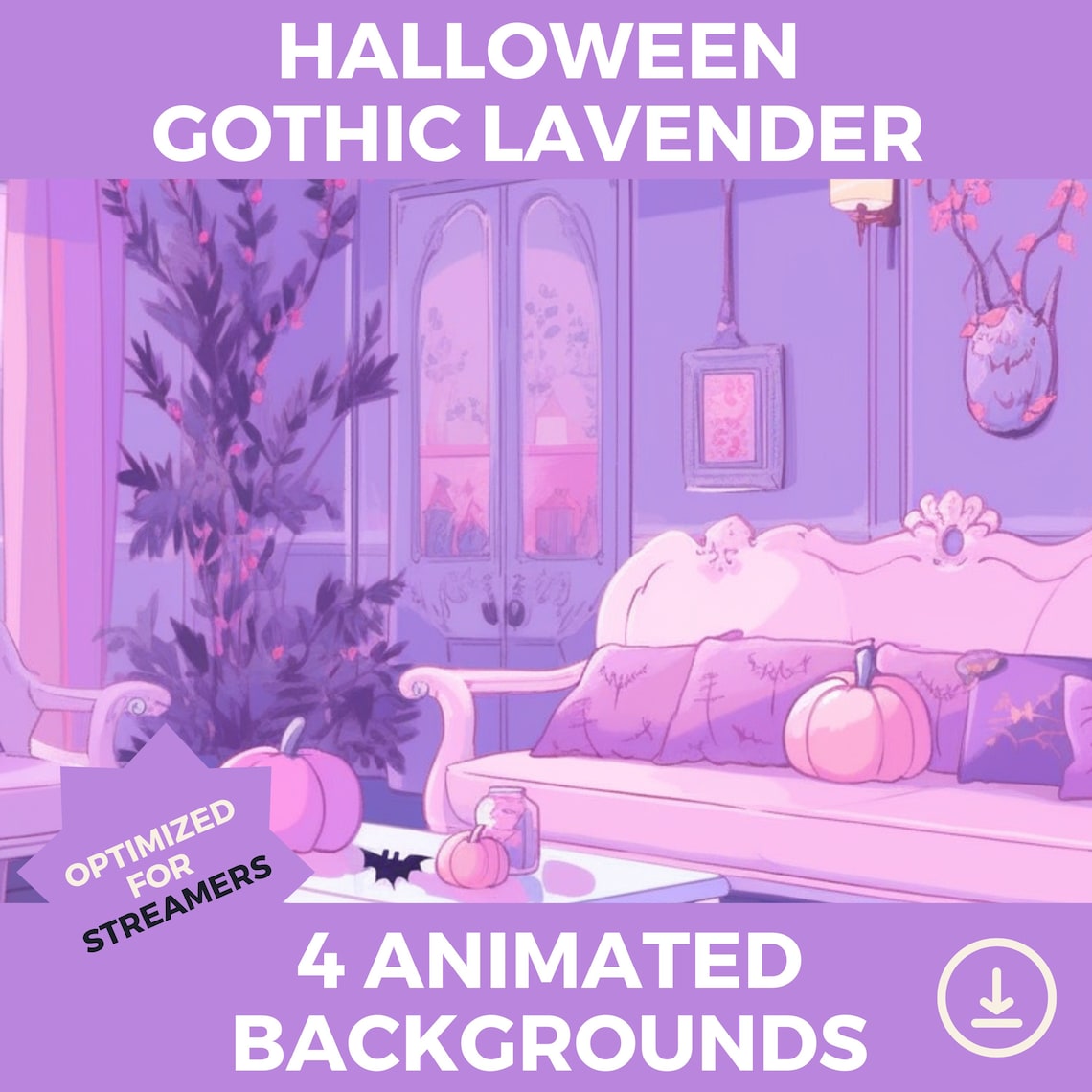 Cute Vtuber Animated Background Halloween Set Purple Gothic Lavender ...