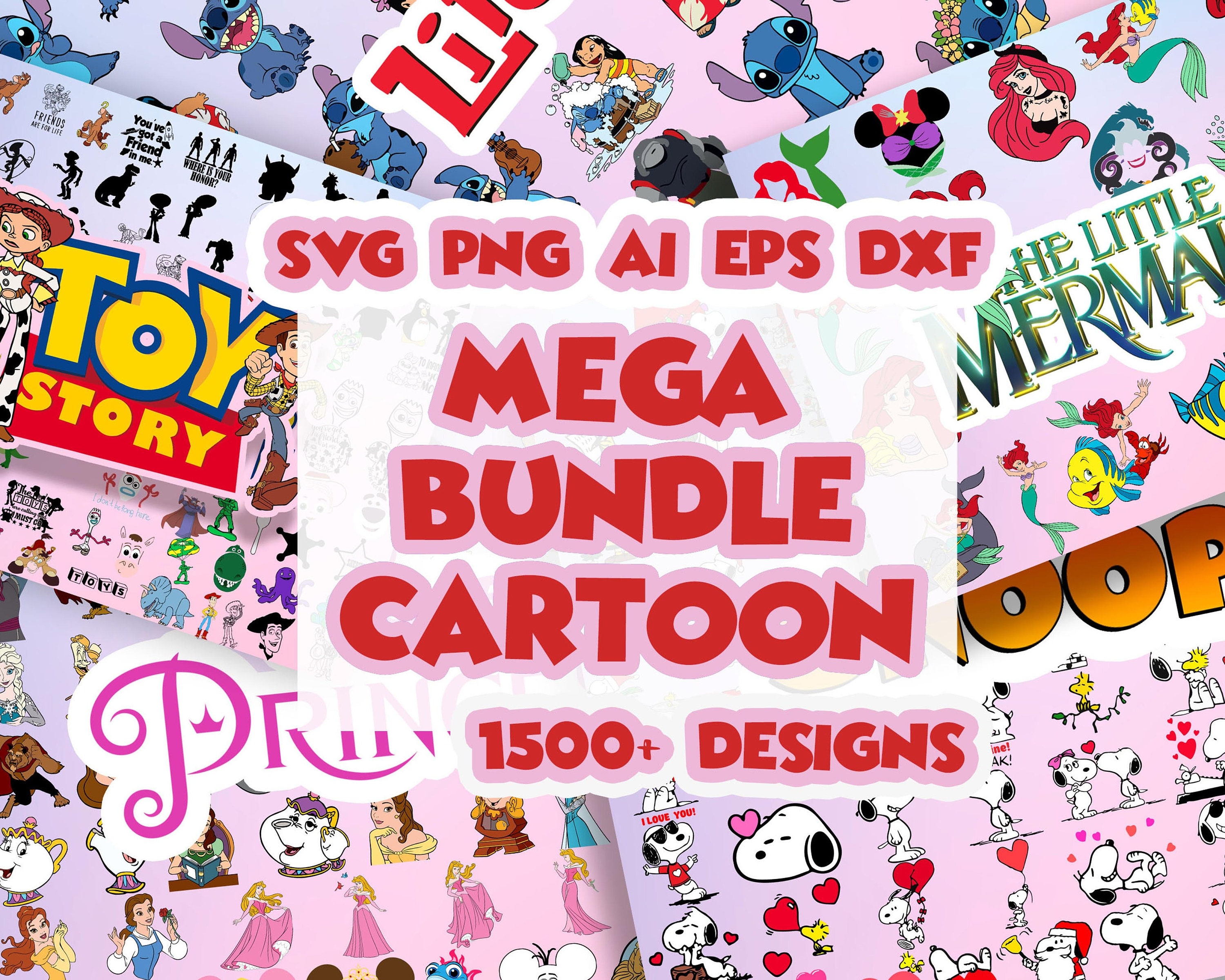 1500 Cartoon SVG Mega Bundle, Cartoon Designs Layered Items, Clipart ...