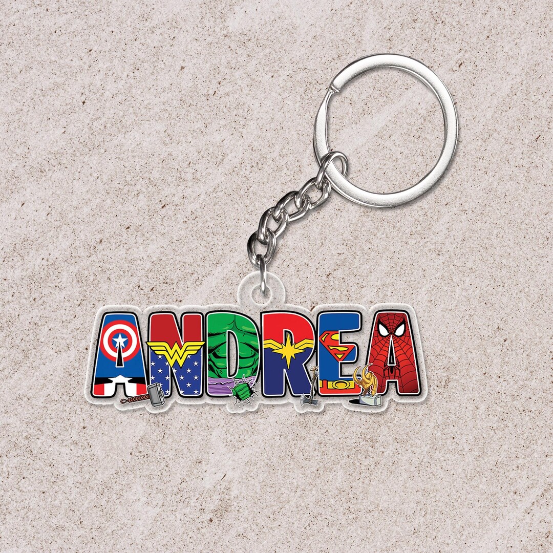 Personalized Acrylic Superhero Keychain for Kids, Custom Name Keychain ...