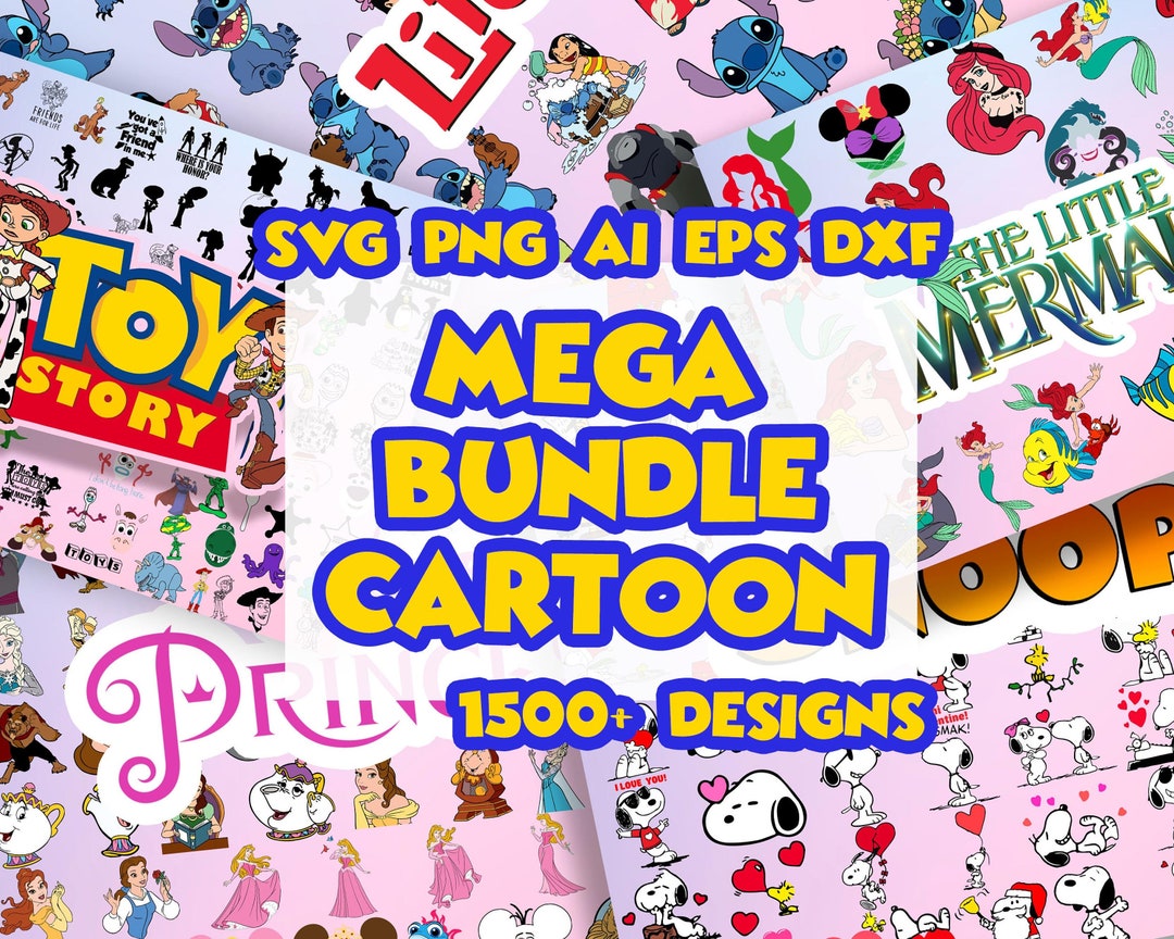 1500 Cartoon SVG Mega Bundle, Cartoon Designs Layered Items, Clipart ...