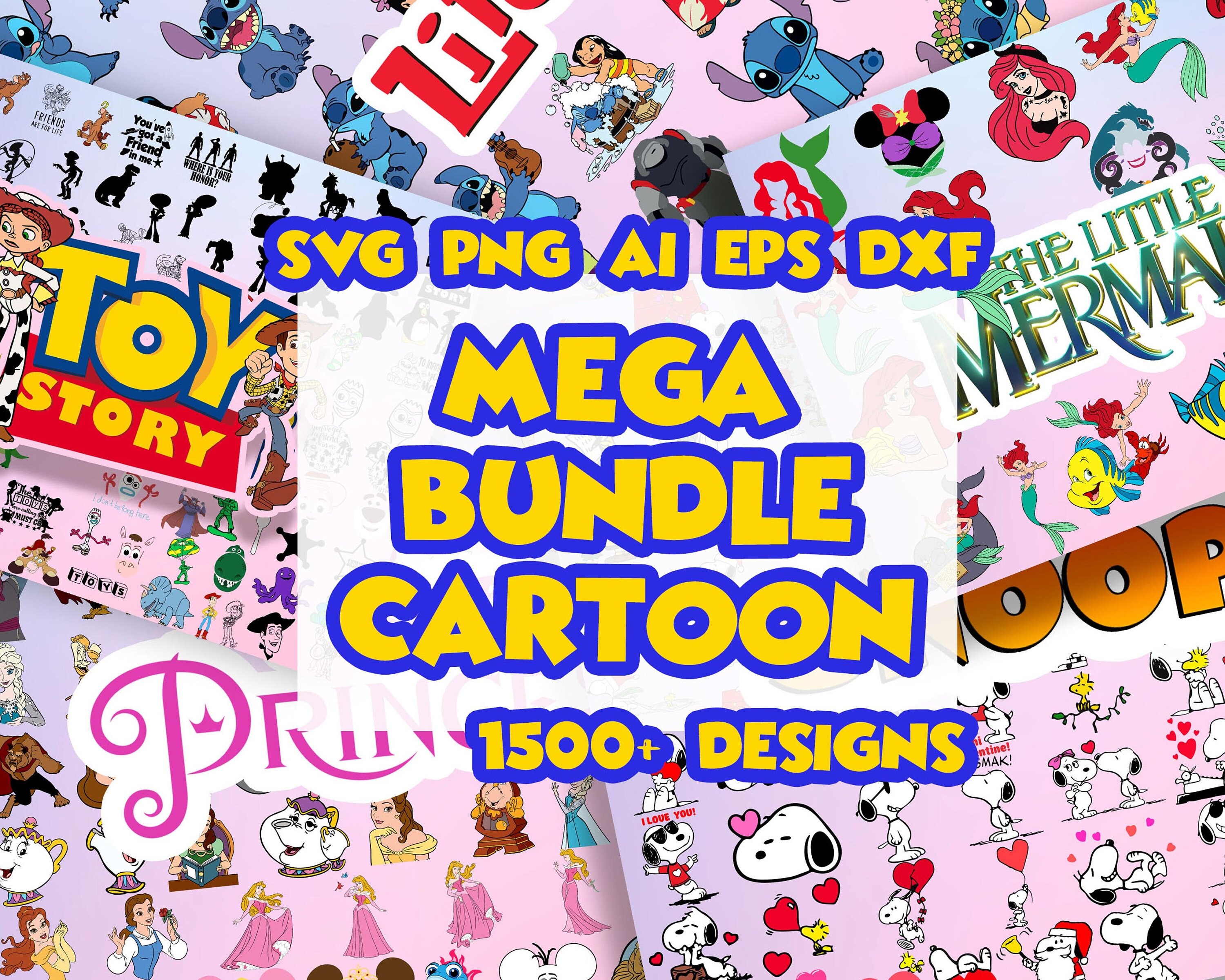 1500 Cartoon SVG Mega Bundle, Cartoon Designs Layered Items, Clipart ...