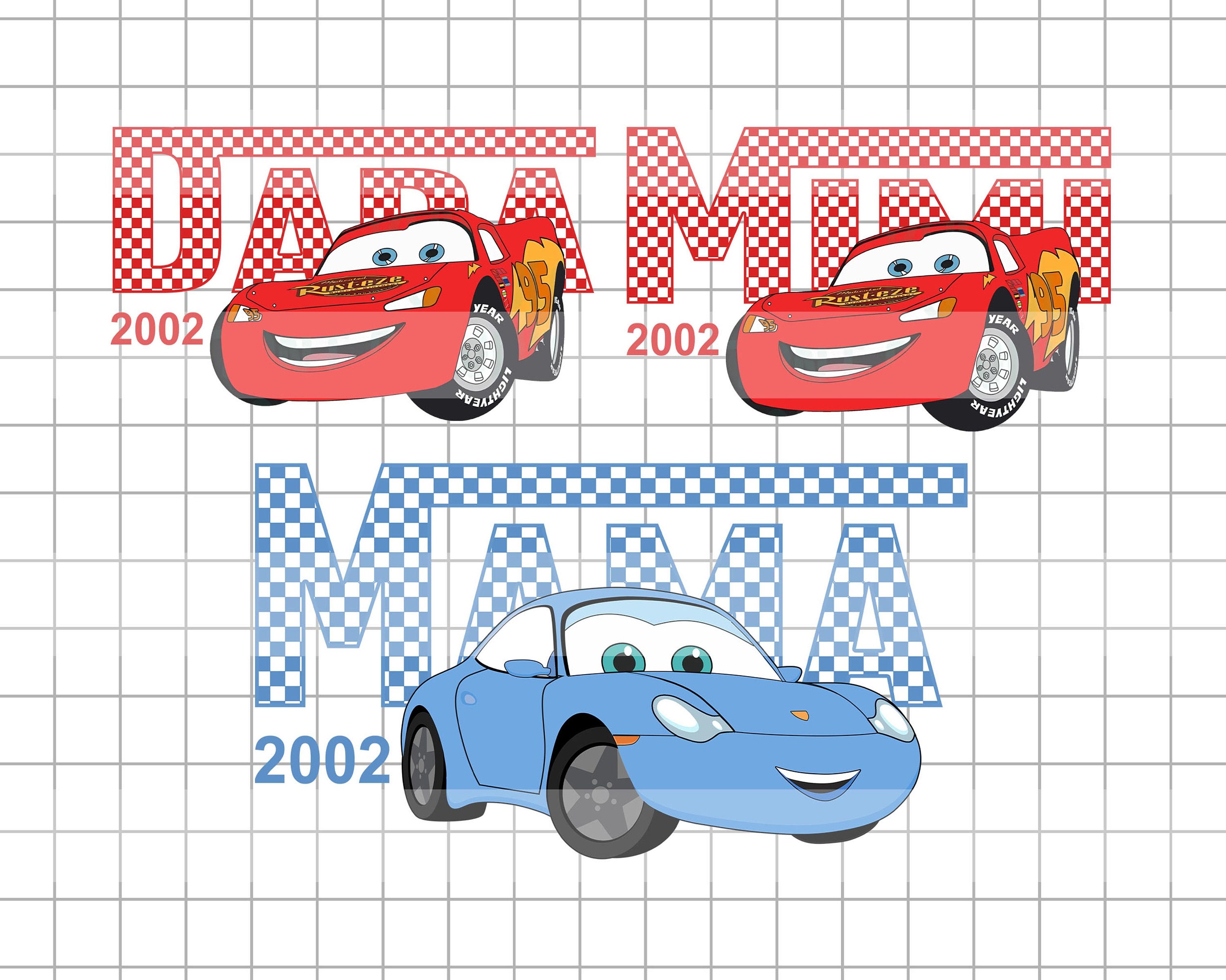 Mama/ Dada/ Mini Checkered Cartoon Car Png, Mothers Day Png, Cartoom ...