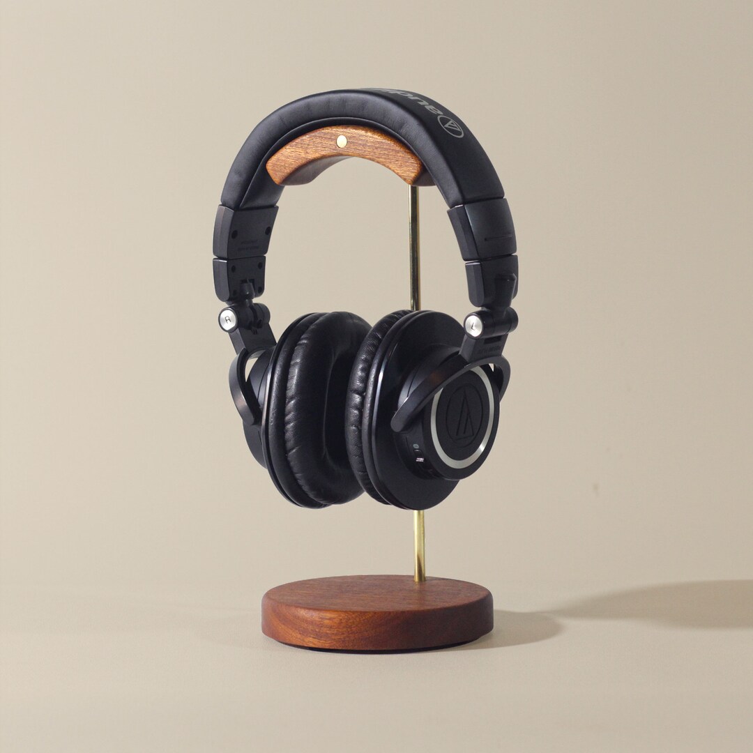 Mahogany & Brass Headphone Stand: Modern Wood Headset Holder - Etsy