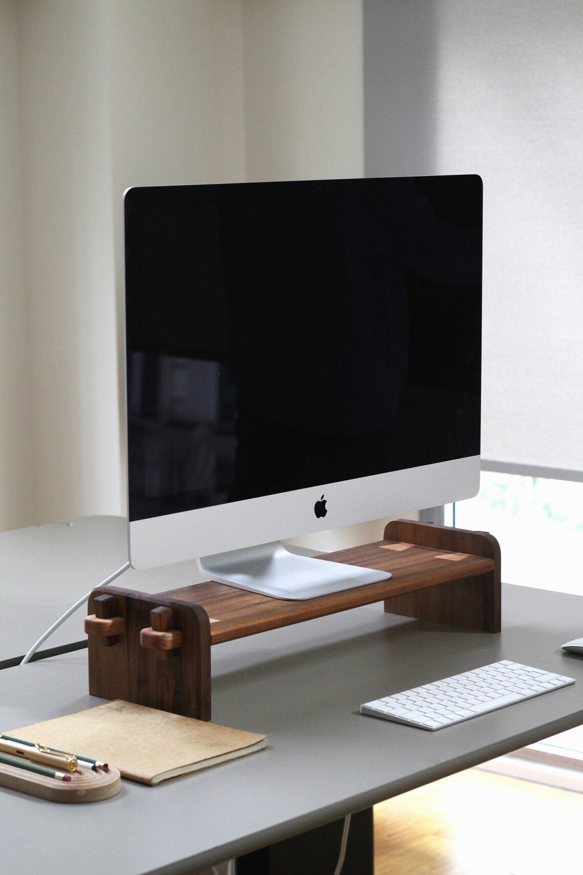 Walnut Monitor Stand: Japanese Style Desk Shelf Raiser - Etsy