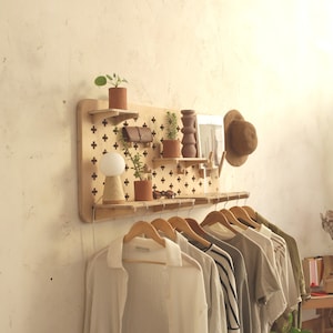 Entryway Rack Organizer Pegboard, Coat Hook With Shelf, Clothes Rack ...