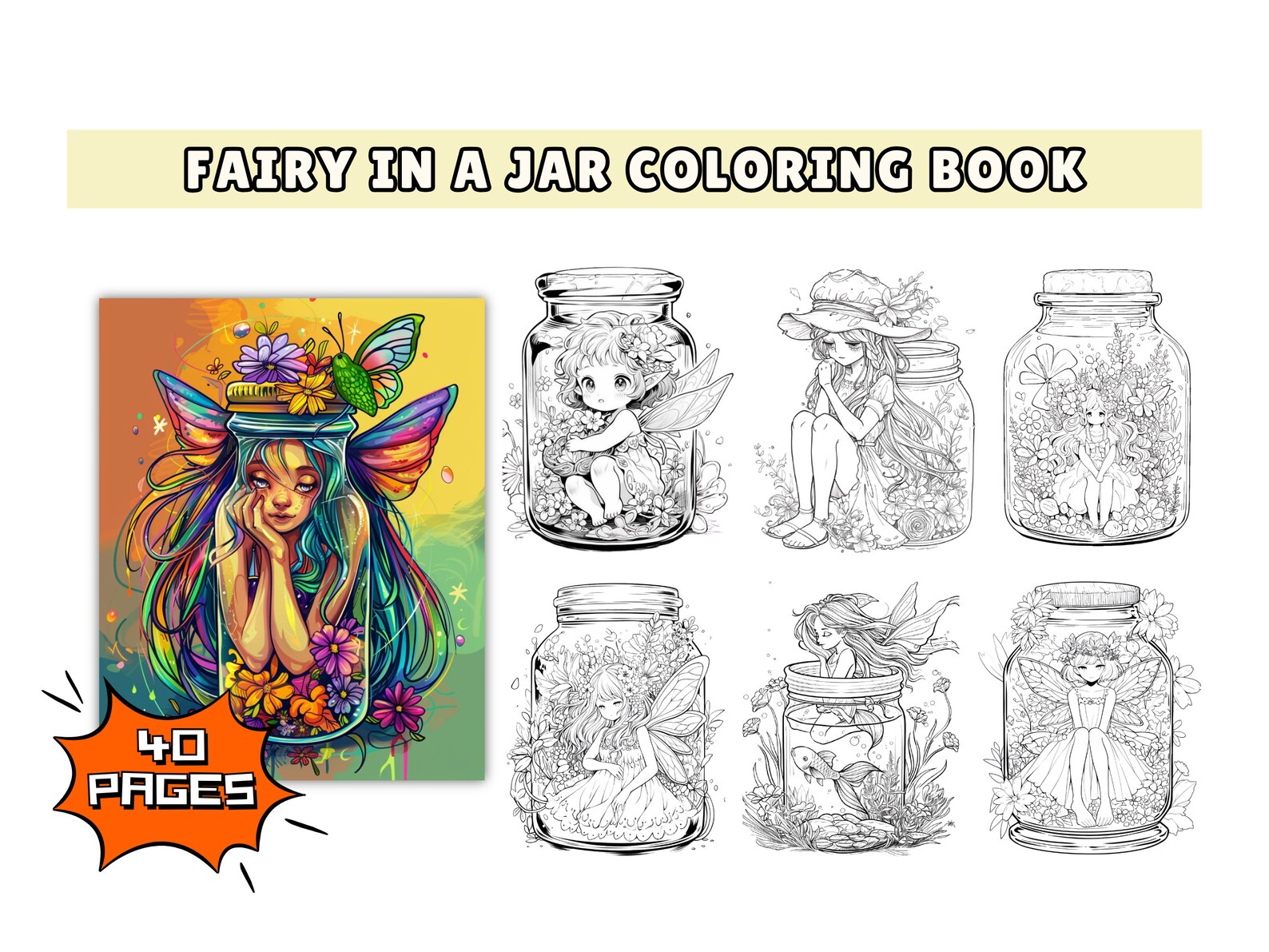 40 Pages Fairy in a Jar Coloring Book Magical Fairies Adult & Kids ...
