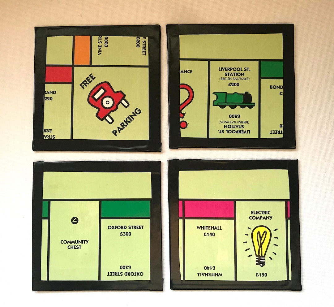Set of 4 Beautiful Coasters Handmade From an Original Retro Monopoly ...
