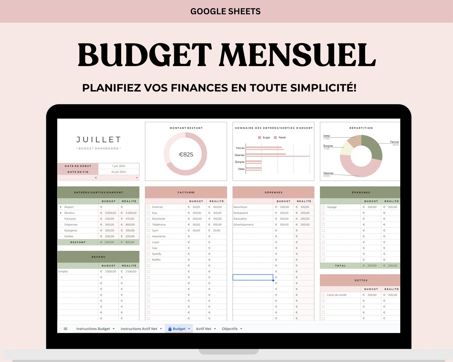 Budget Mensuel Français, Monthly Budget Planner Français, Monthly ...