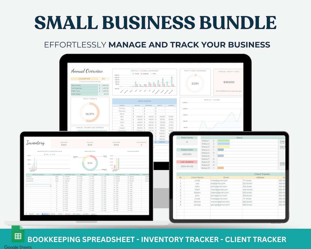 Small Business Tracker Spreadsheet, Inventory Tracker, Bookkeeping ...