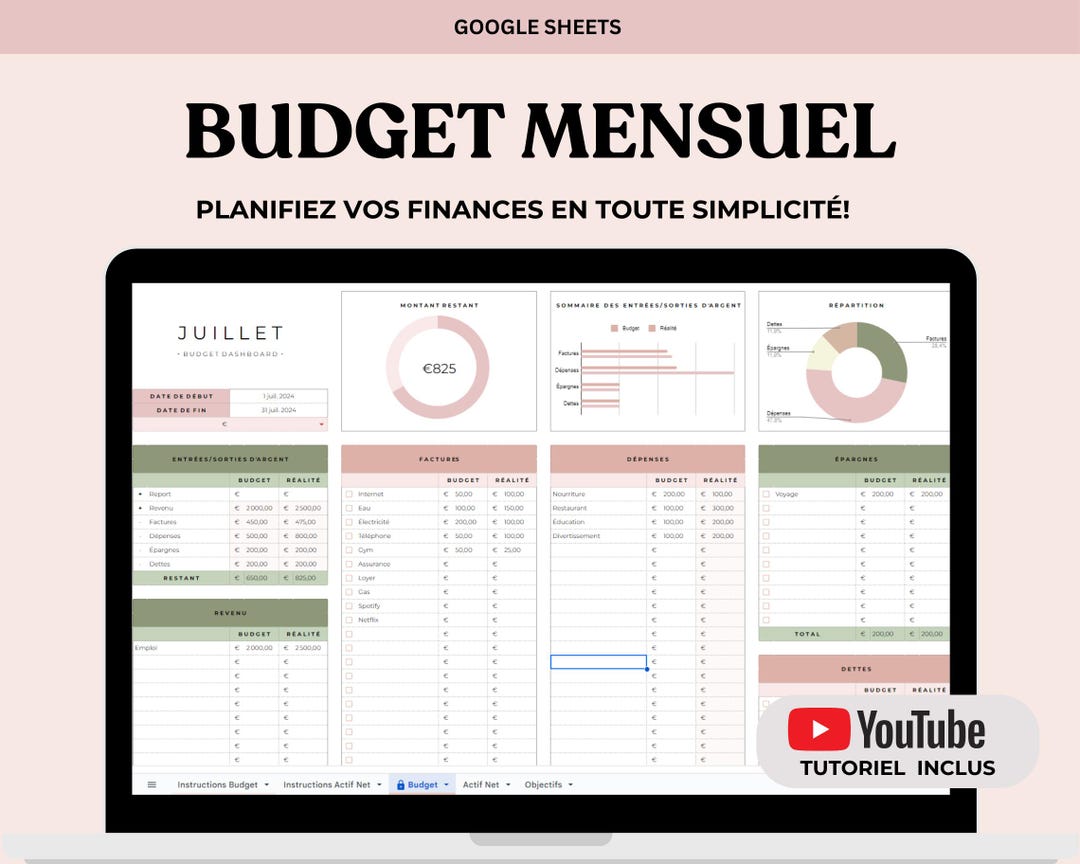Budget Mensuel Français, Monthly Budget Planner Français, Monthly ...