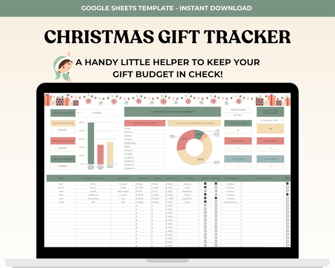 Budget Gift Tracker, Holiday Gift Tracker, Christmas Planner, Holiday ...