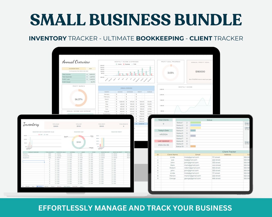 Small Busy Business Template, Inventory Tracker, Bookkeeping ...