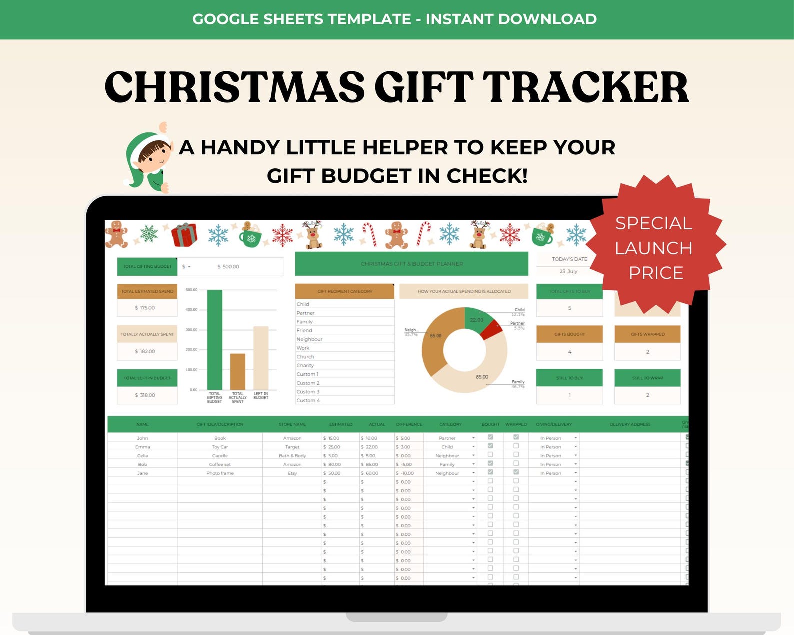Budget Gift Tracker, Holiday Gift Tracker, Christmas Planner, Holiday ...