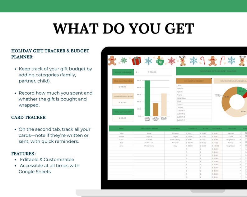 Budget Gift Tracker, Holiday Gift Tracker, Christmas Planner, Holiday ...