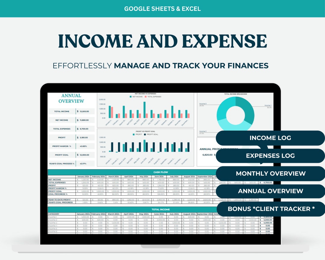 Income and Expenses Tracker Spreadsheet, Track Business Income and ...