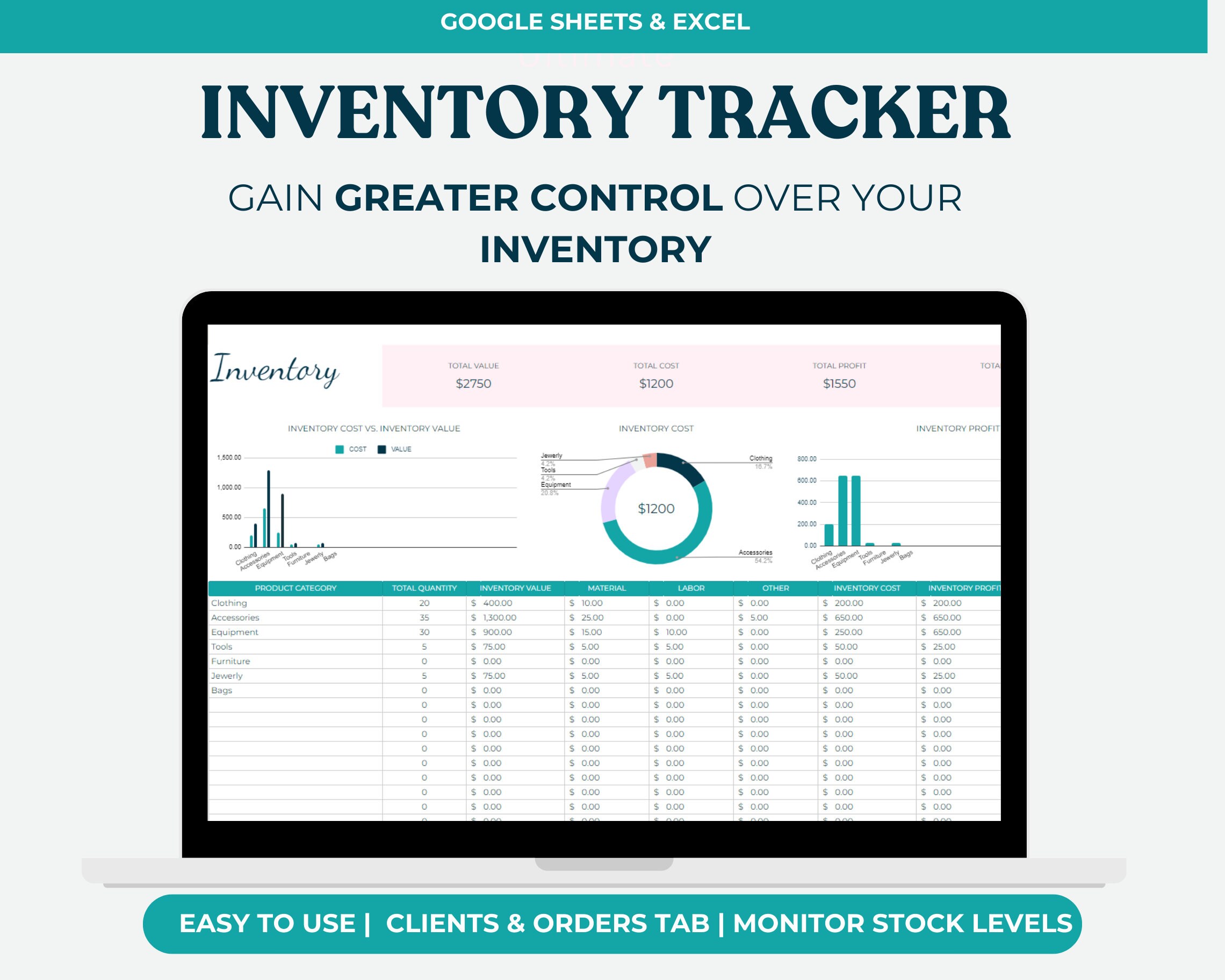Inventory Tracker Spreadsheet, Small Business Inventory Template ...
