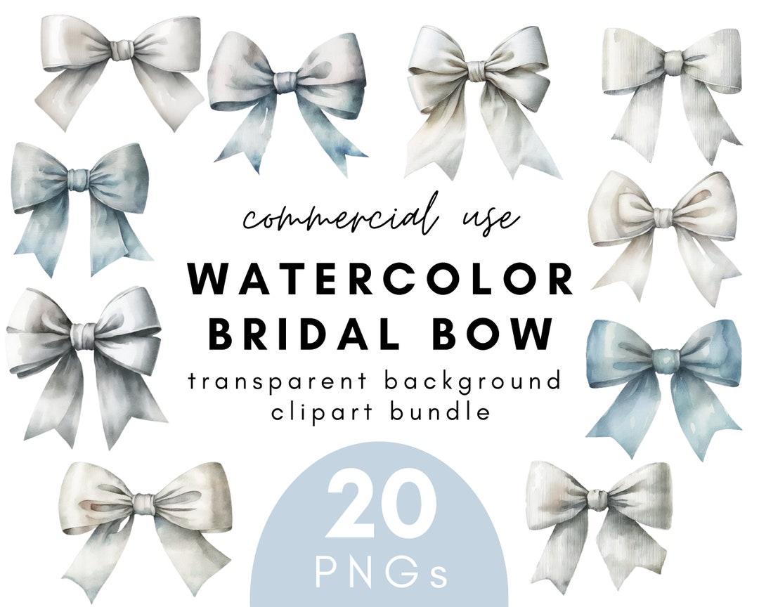 Bridal Watercolor Bow Clipart- 20 Transparent Background PNG Commercial ...