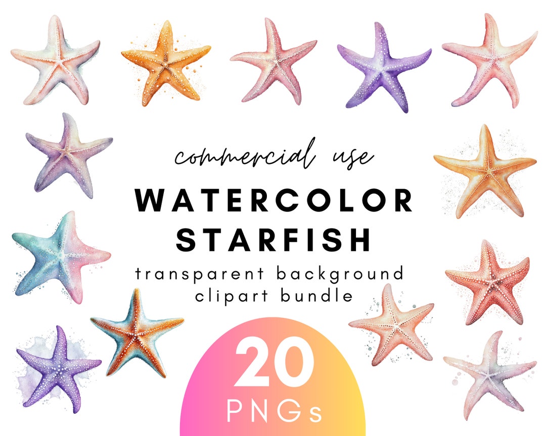Colorful Watercolor Starfish Clipart- 20 Transparent Background PNG ...