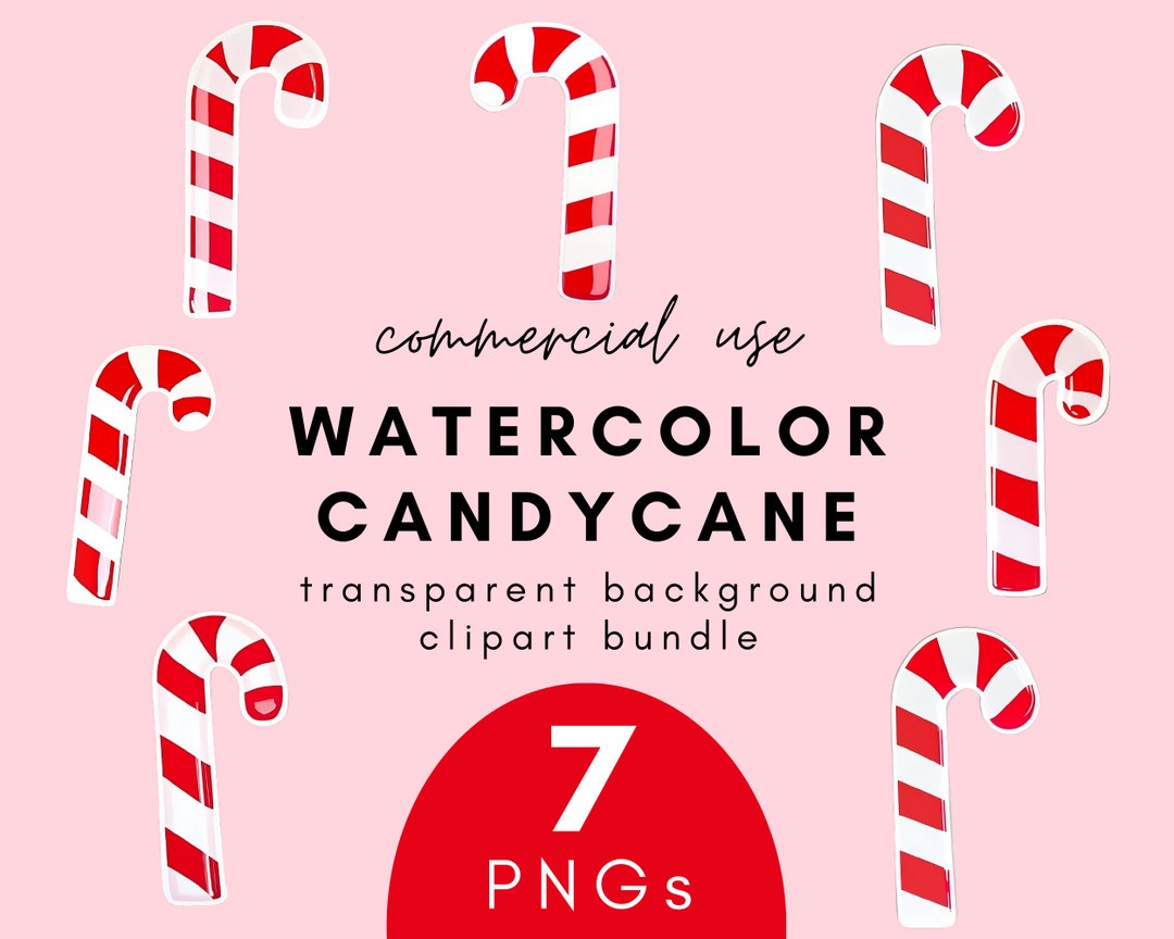 Watercolor Candycane Clipart- 7 Transparent Background PNG Commercial ...