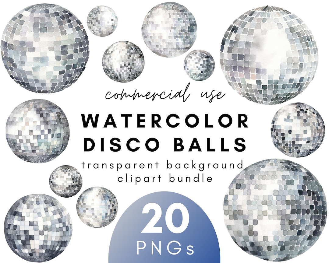 Silver Watercolor Disco Ball Clipart- 20 Transparent Background PNG ...