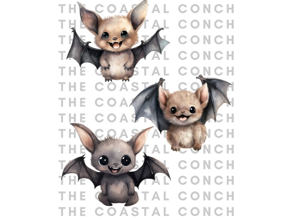 Cute Watercolor Bat Clipart- 20 Transparent Background PNG Commercial ...