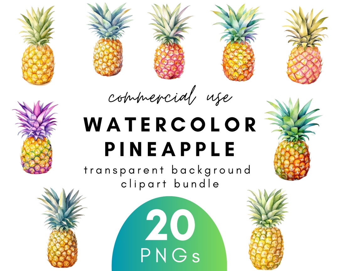 Fruity Watercolor Pineapple Clipart- 20 Transparent Background PNG ...