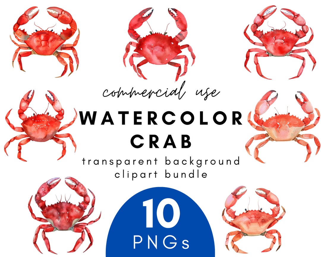 Coastal Watercolor Crab Clipart- 10 Transparent Background PNG ...
