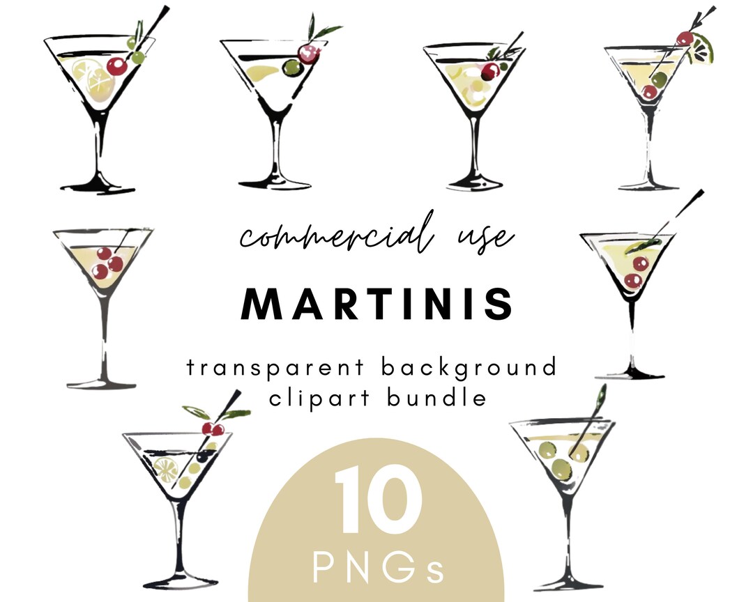 Trendy Martini Clipart- 10 Transparent Background PNG Commercial Use ...